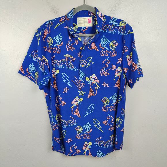 Zara | Shirts | Chubbies Popover Shirt Mens Medium Blue Neon Mythical ...